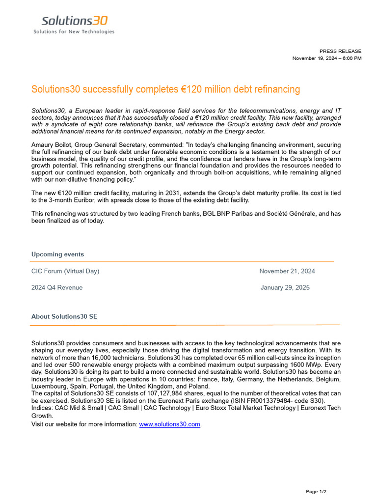 S30-PR-refinancing-19-11-2024-EN | PDF | Refinancing | Banks