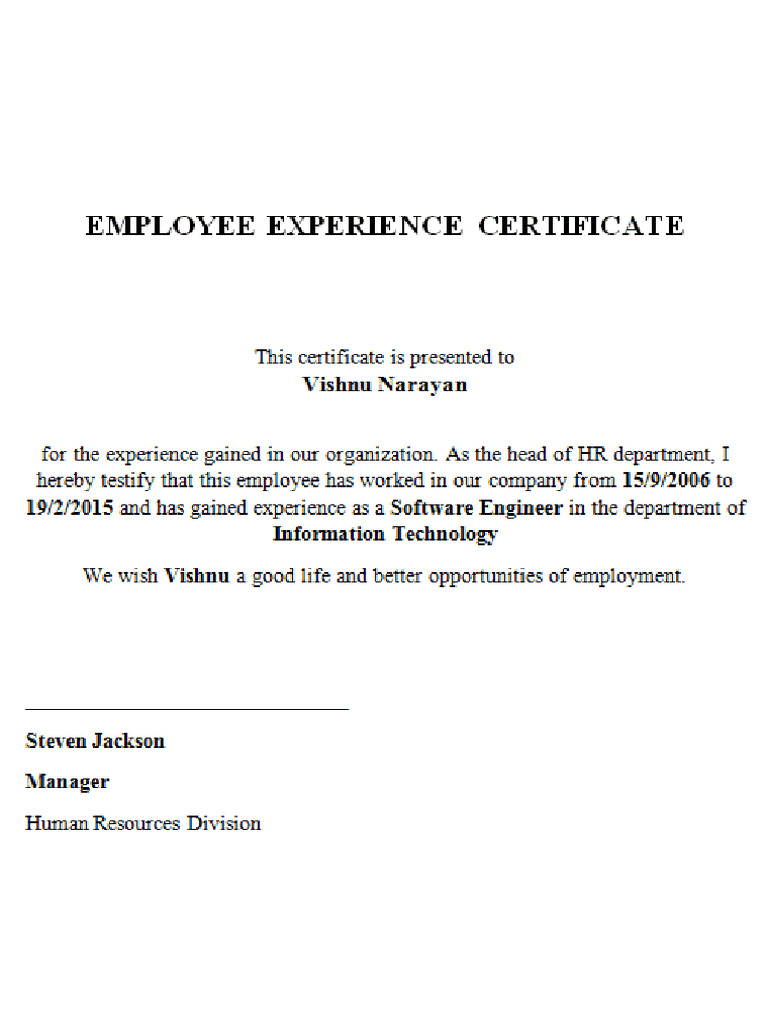 Experience-Certificate-Sample-2 | PDF