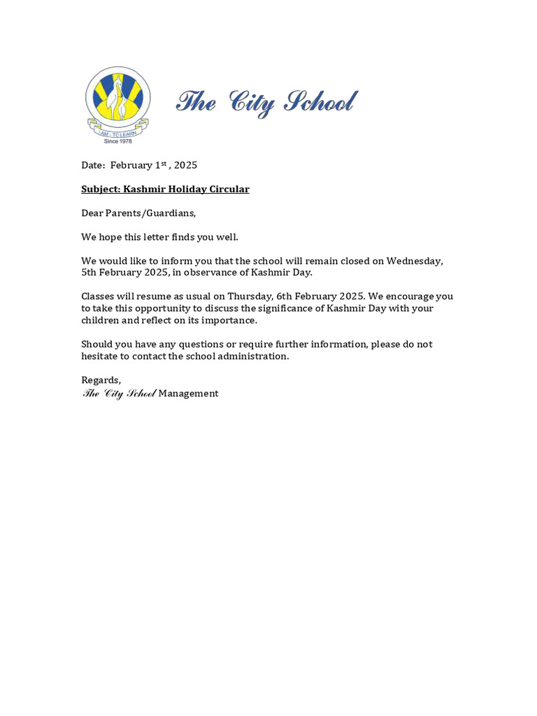 Kashmir Holiday Circular | PDF