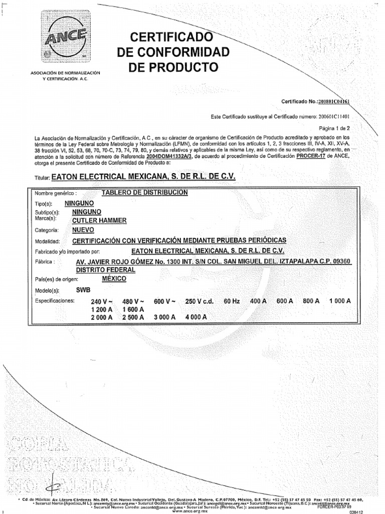 CERTIFICADO TAB VENCE 5-MAYO-09 | PDF