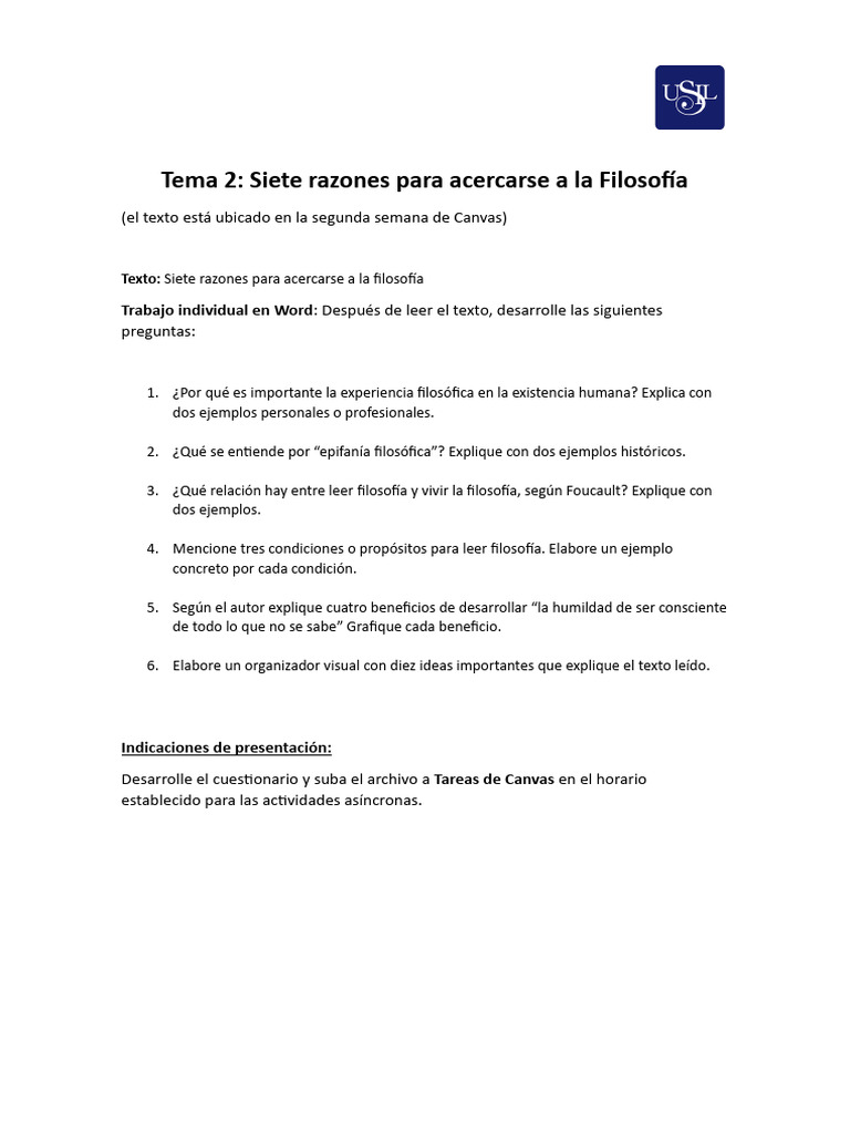 Cuestionario, Siete Razones para Acercarse A La Filosofía | PDF