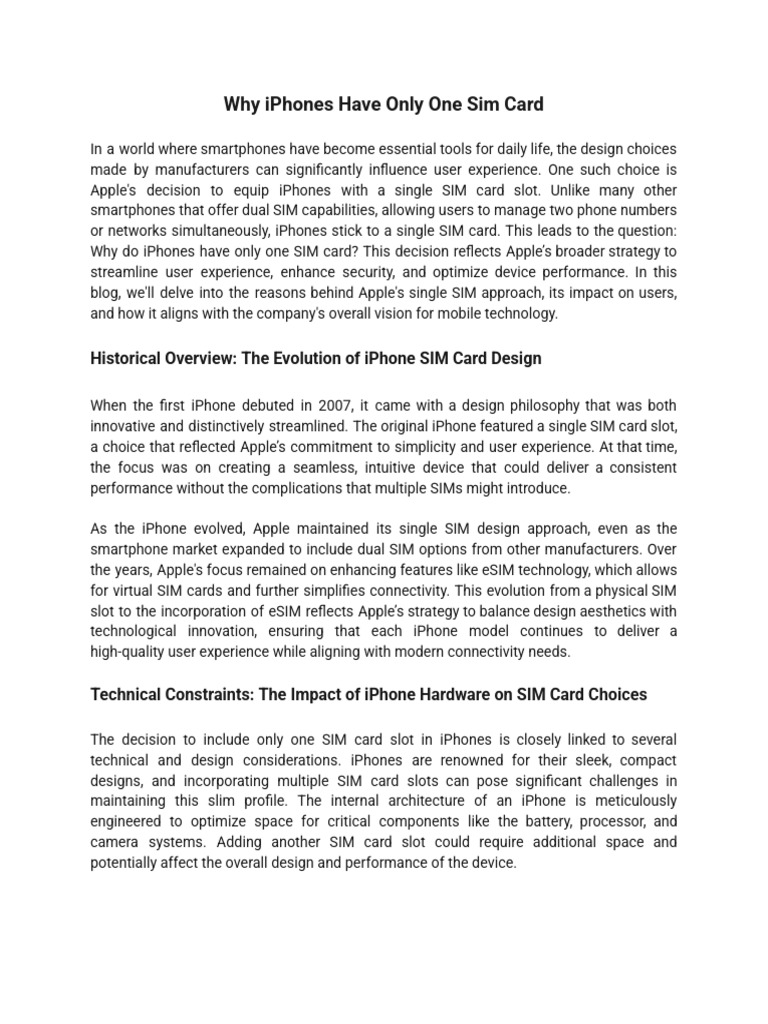 Why iPhones Use Only One SIM Card | PDF | I Phone | Smartphone