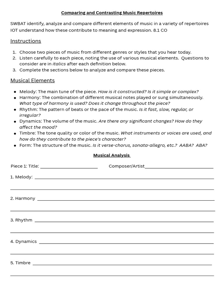 Analyze and Compare Music Elements | PDF