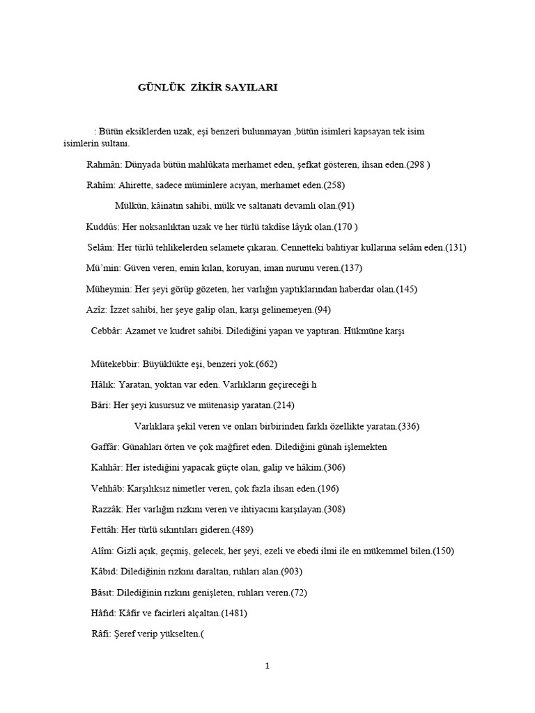 Esmalar Ve Günlük Zi̇ki̇r Sayilari | PDF