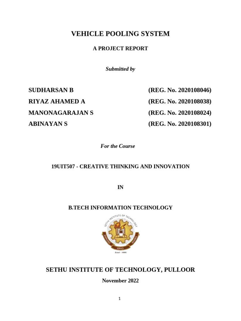 Vehicle Pooling System Project Report | PDF | Car | Transport