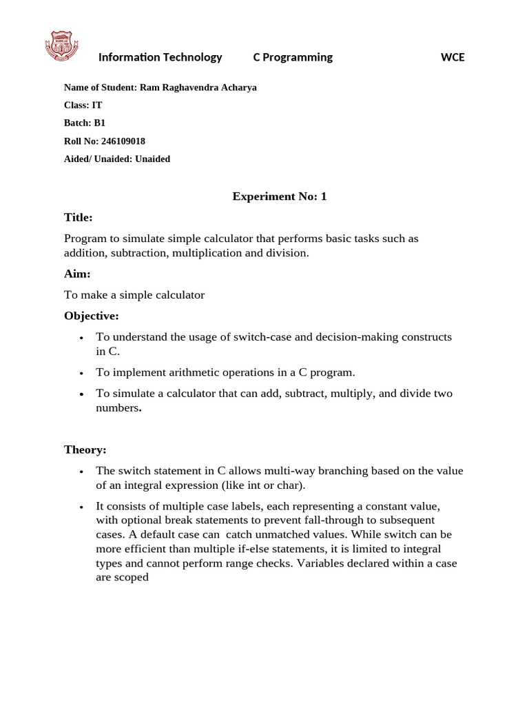 Experiment 1 | PDF | Computer Science | Computing