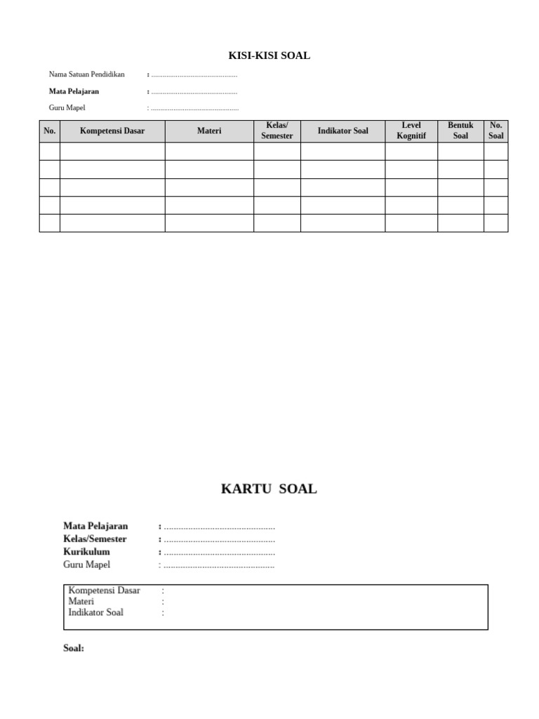 Format Kisi-Kisi dan Kartu Soal (6) | PDF