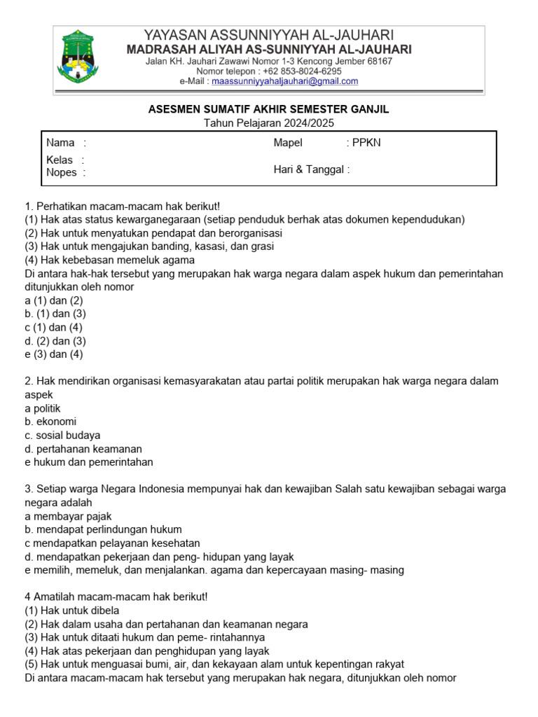 PPKN Xii Soal Asas Ganjil 24.25 | PDF
