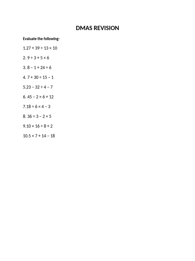 DMAS Revision Worksheet | PDF