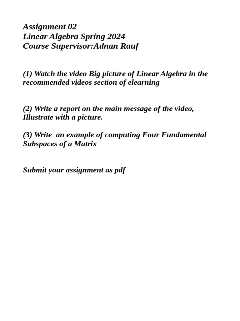 Linear Algebra Assignment 02 Guide | PDF
