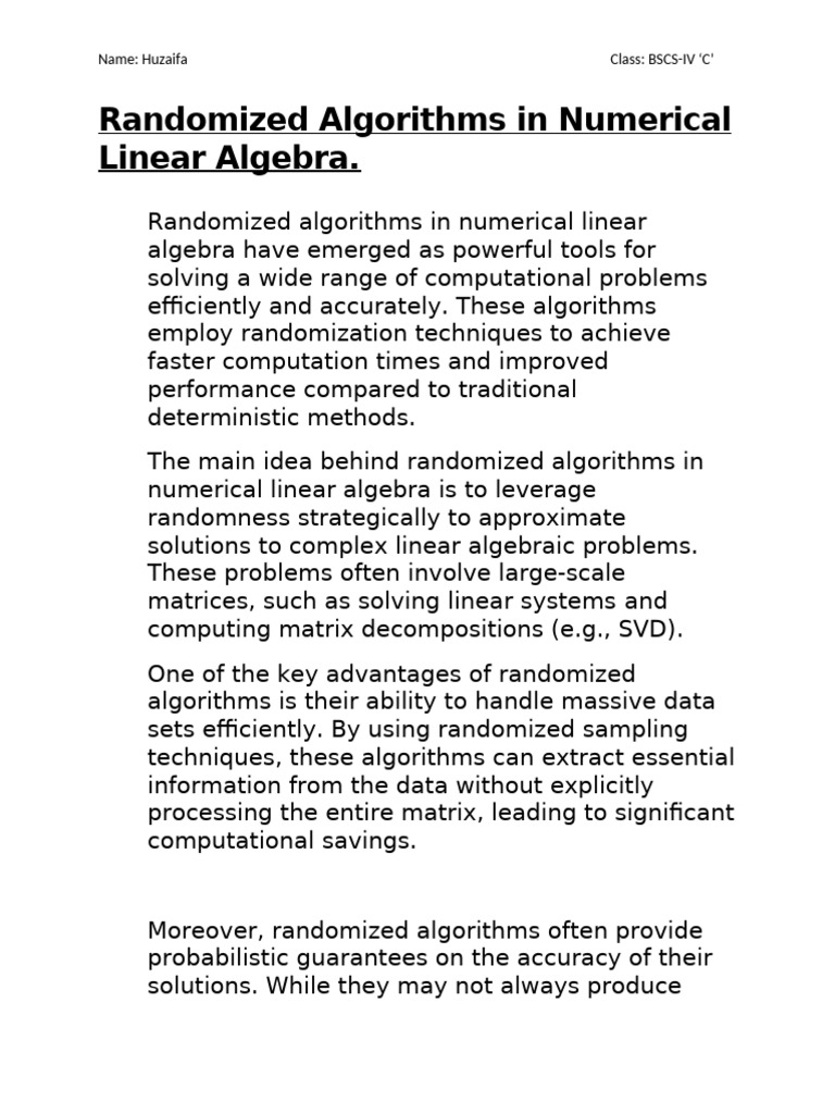 Randomized Algorithms in Linear Algebra | PDF