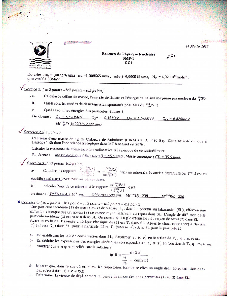 Examen3 Physique Nucléaire SMP5 | PDF