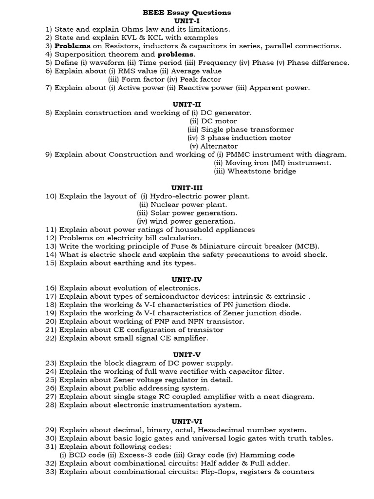 BEEE Important Questions | PDF | Ac Power | Electricity