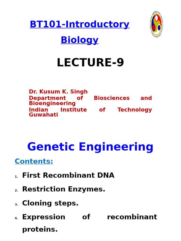 2024 - BT101 - Lecture-9 - Recombinant DNA RE Cloning Steps 2 | PDF | Plasmid | Molecular Cloning