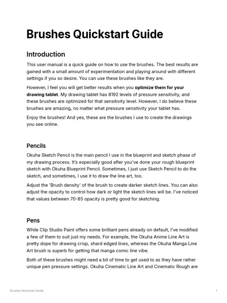 Brushes Quickstart Guide for Artists | PDF | Drawing | Pencil