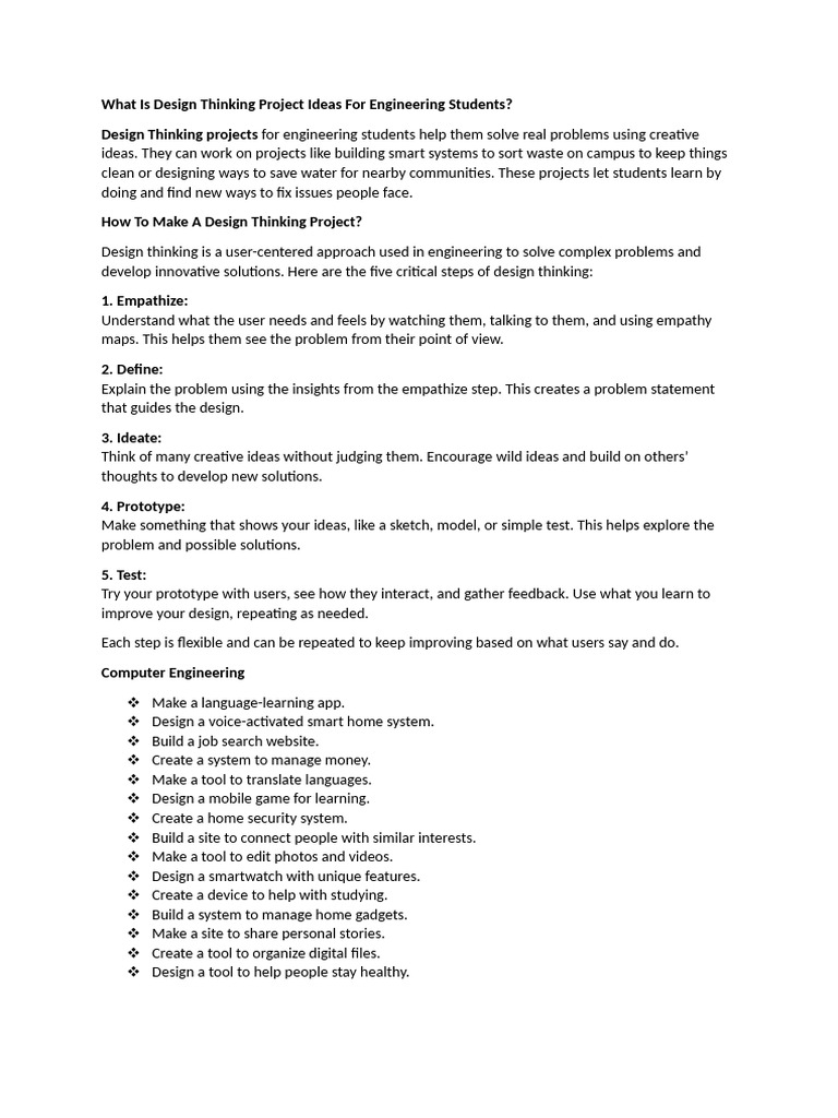 Dti Project List Examples | PDF | Design Thinking | Thought