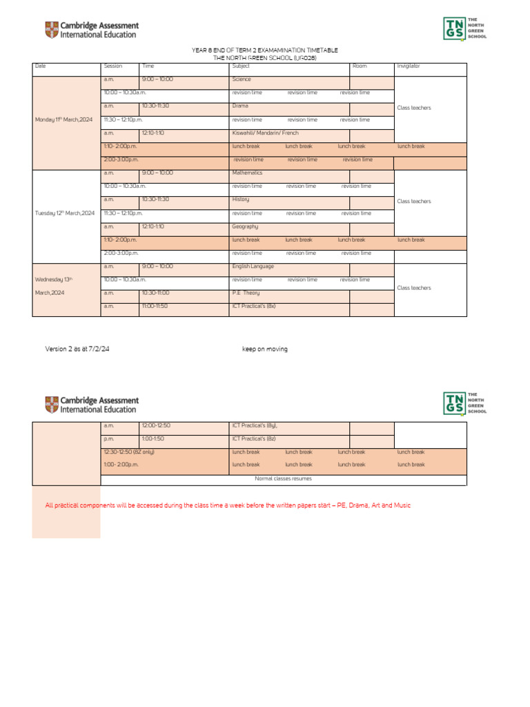 YEAR 8 Term 2 Exam Timetable-1 | PDF