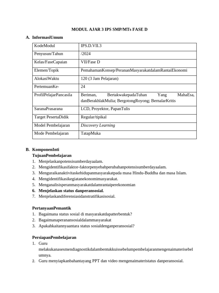 Ips SMP Kelas Vii - Modul Ajar 3.7 (Bab 3) | PDF