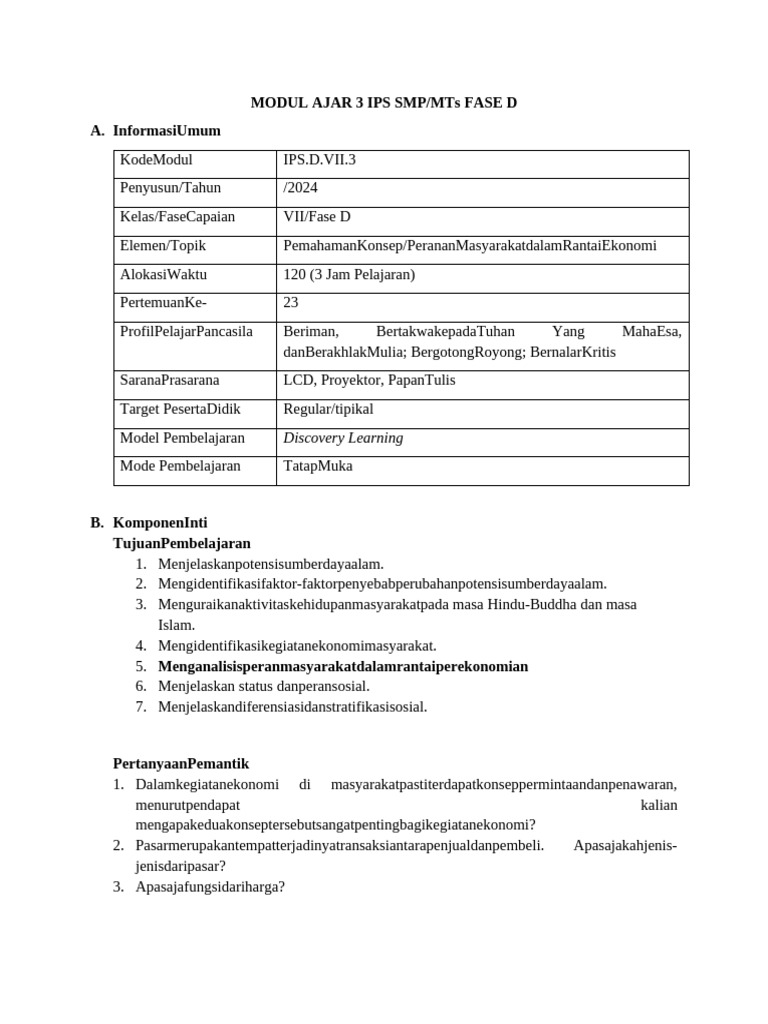 Ips SMP Kelas Vii - Modul Ajar 3.6 (Bab 3) | PDF