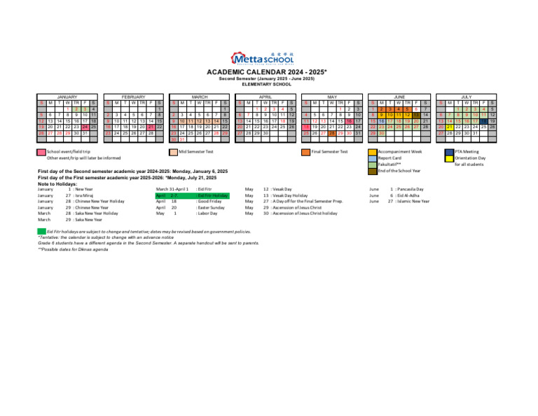 2024-2025 Elementary School Calendar | PDF | Academic Term ...