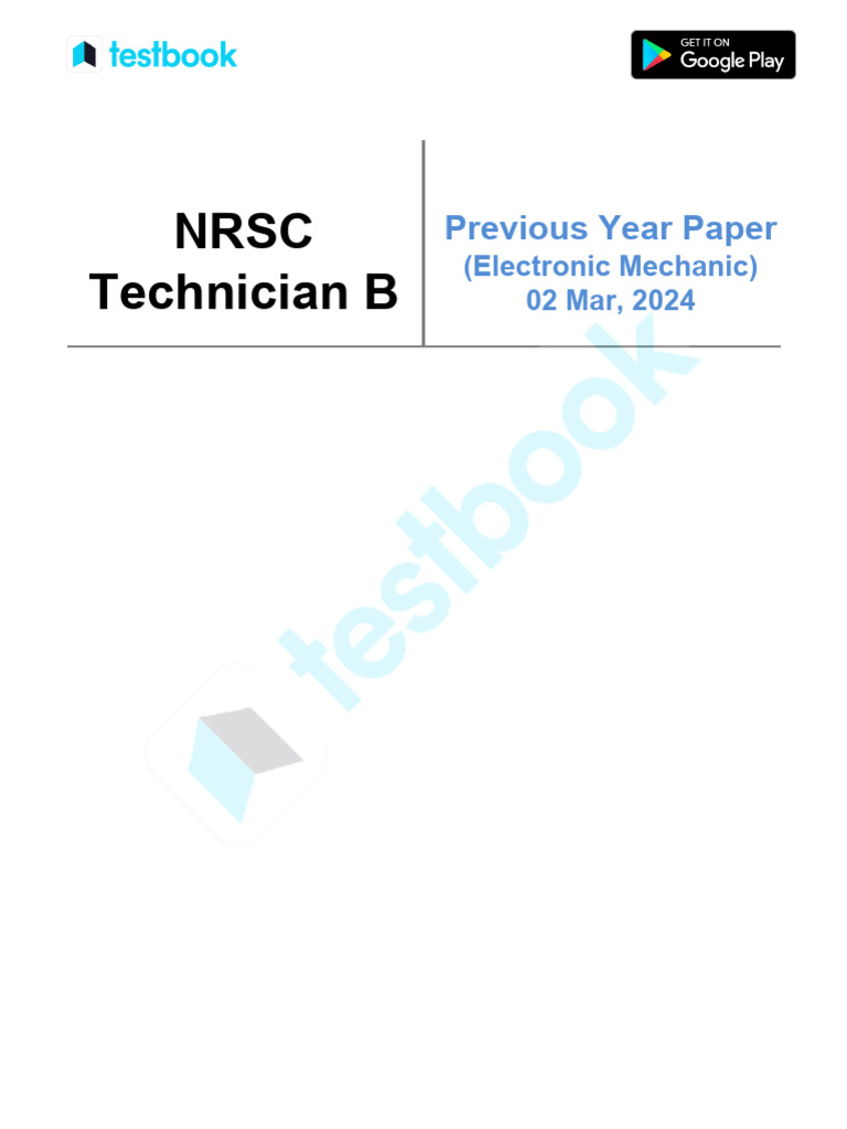ISRO NRSC Technician B (Electronic Mechanic) Official Paper (Held On ...
