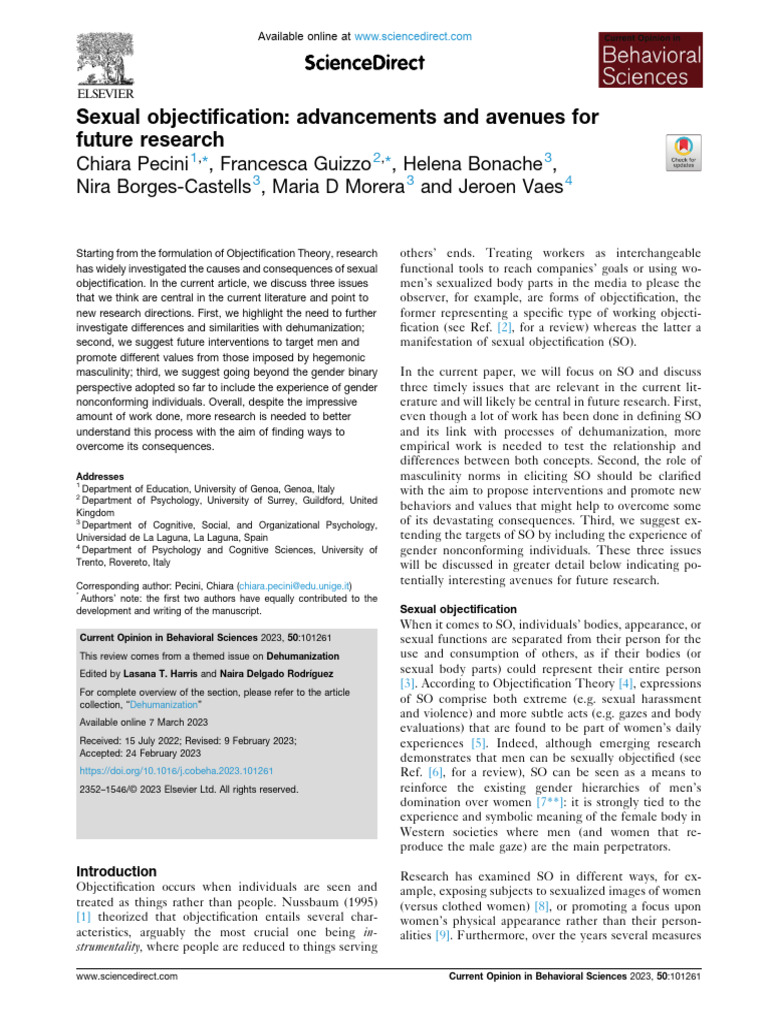 Sexual Objectification Advancements and Avenues For Future Research ...