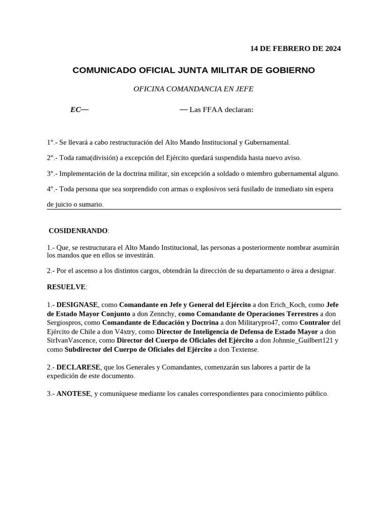 Restructuración del Alto Mando Militar 2024 | PDF