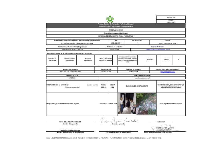 Bitácora de Seguimiento Ambiental | PDF
