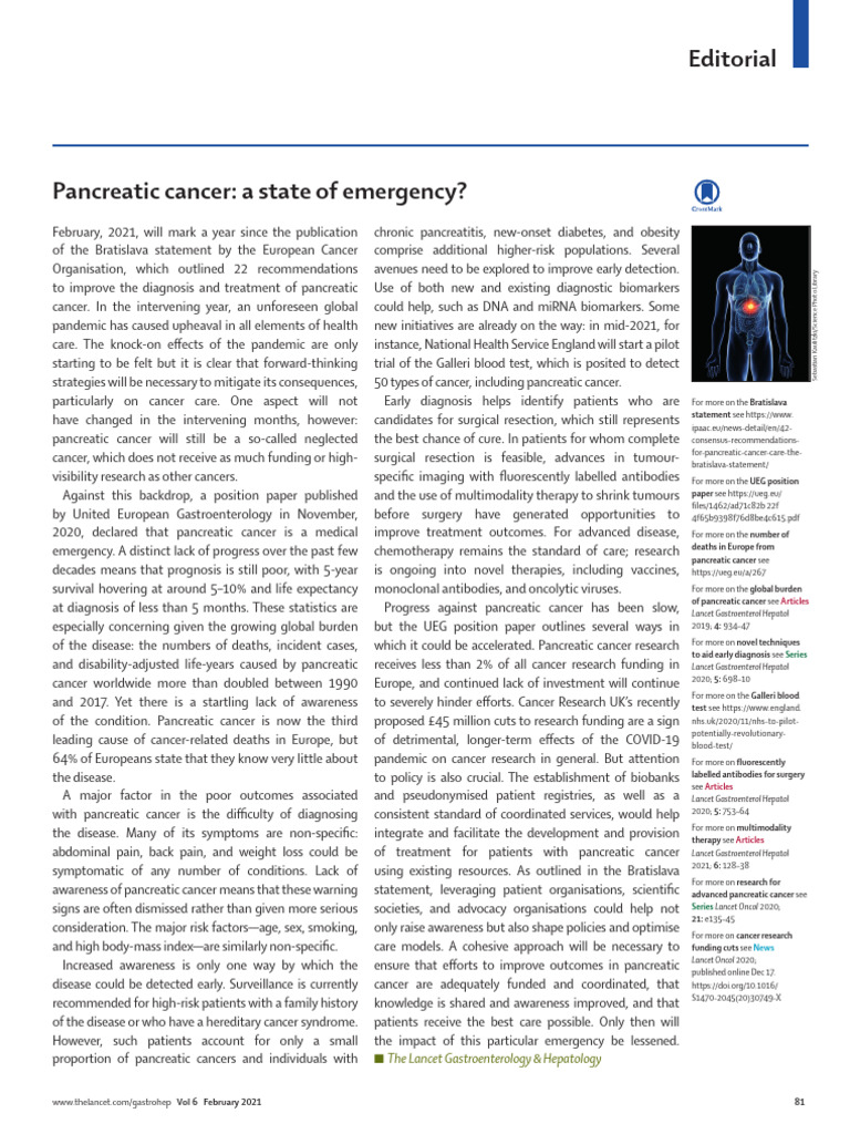 Pancreatic Cancer A State of Emergency Langas | PDF | Cancer ...