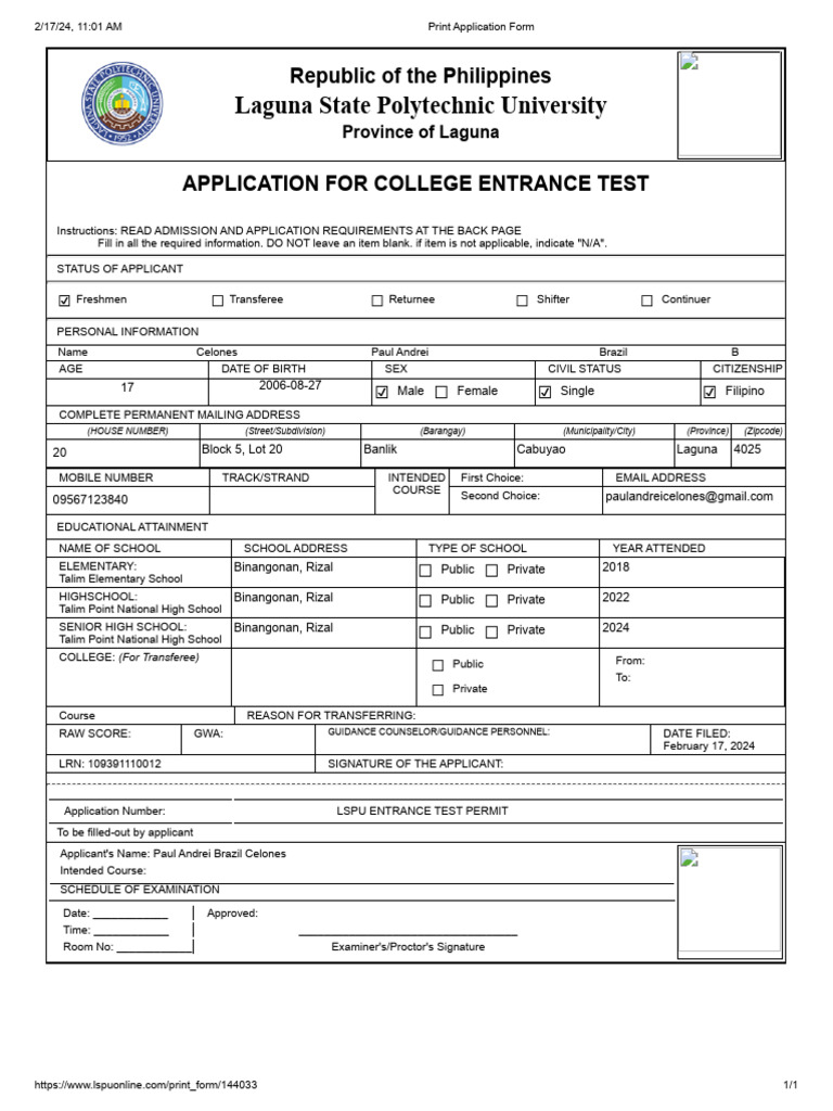 Print Application Form | PDF
