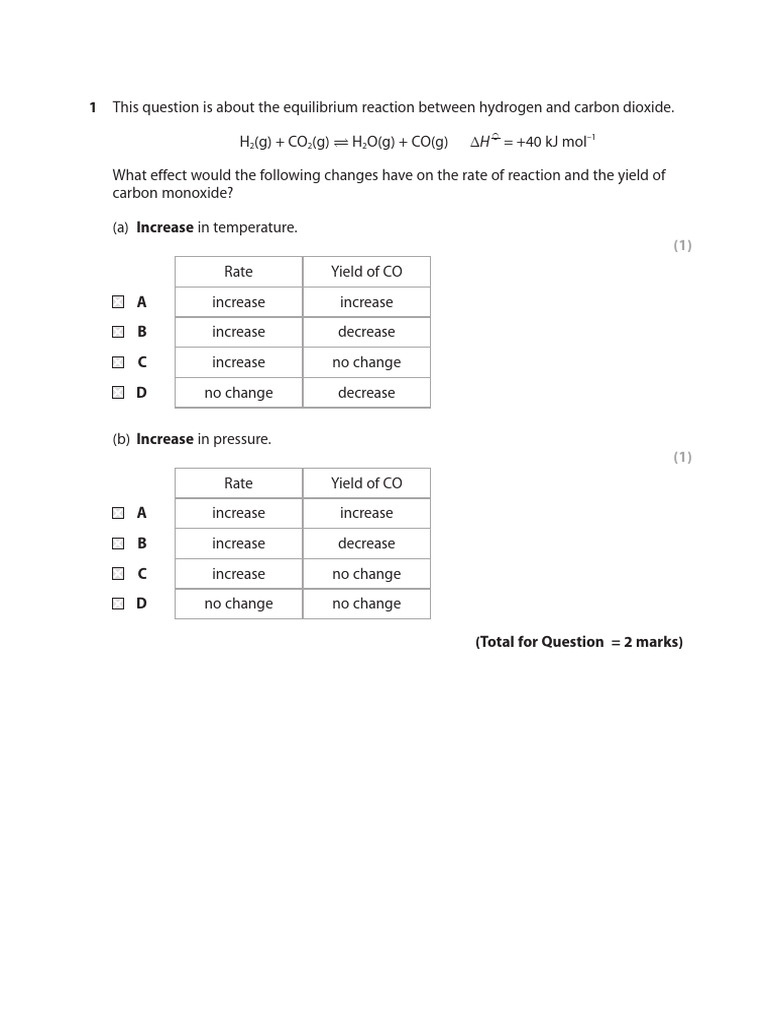 Equilibrium I (Multiple Choice) QP | PDF | Chemical Equilibrium | Reaction Rate