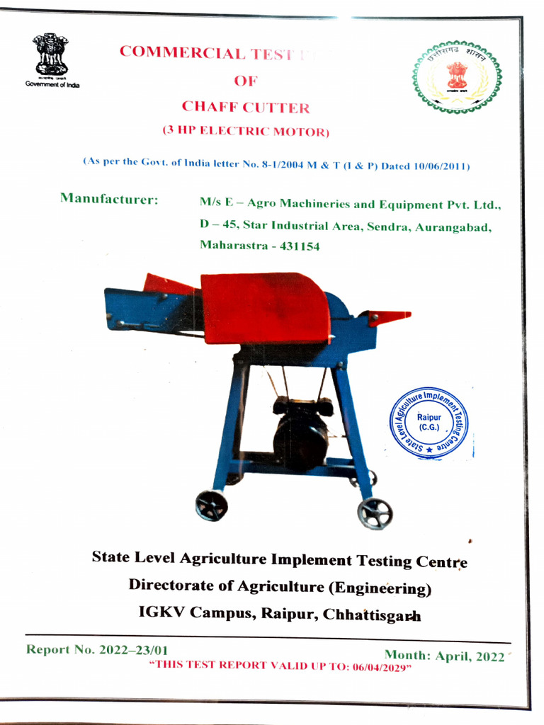 Chaff Cutter Test Report 2022-23 | PDF | Belt (Mechanical) | Gear