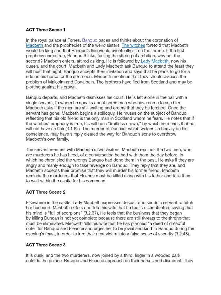 Macbeth Act 3 Summary and Analysis | PDF | Macbeth | Shakespearean ...