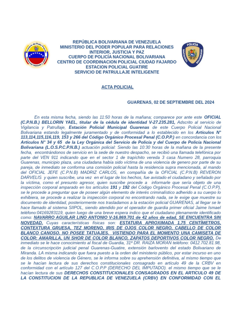 Acta Policial | PDF | Cumplimiento de la ley | Crimen y violencia