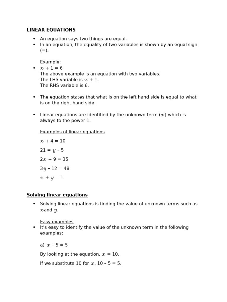 Understanding Linear Equations Basics | PDF | Equations | Length