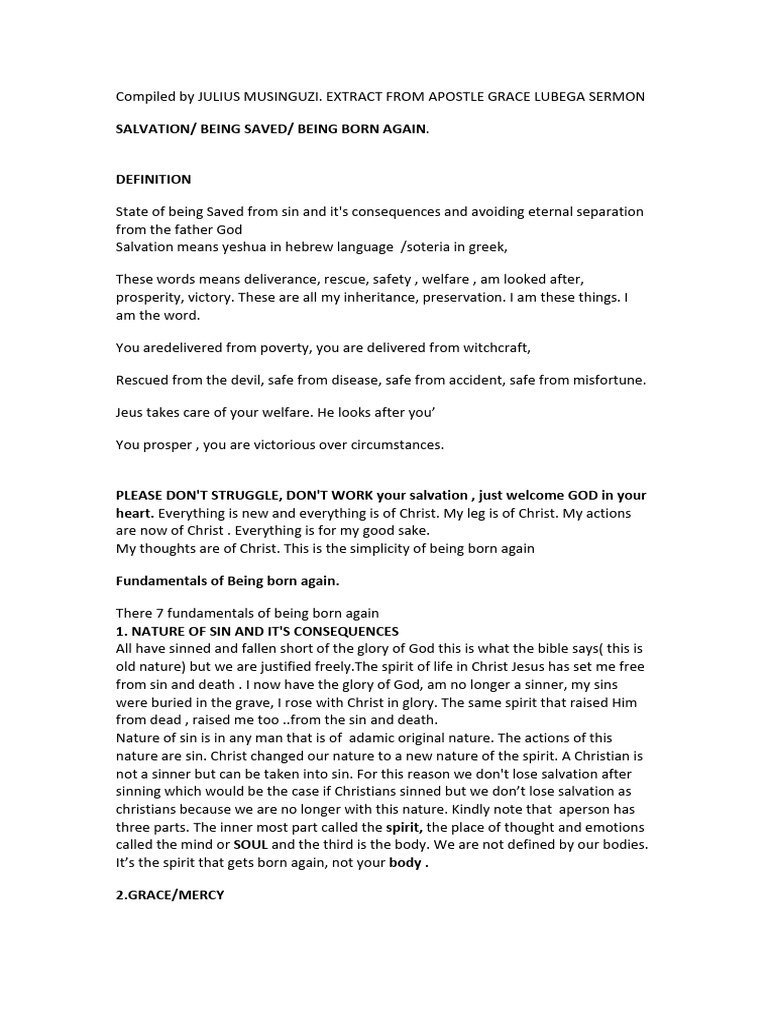 Understanding Salvation and Being Born Again | PDF | Grace In ...