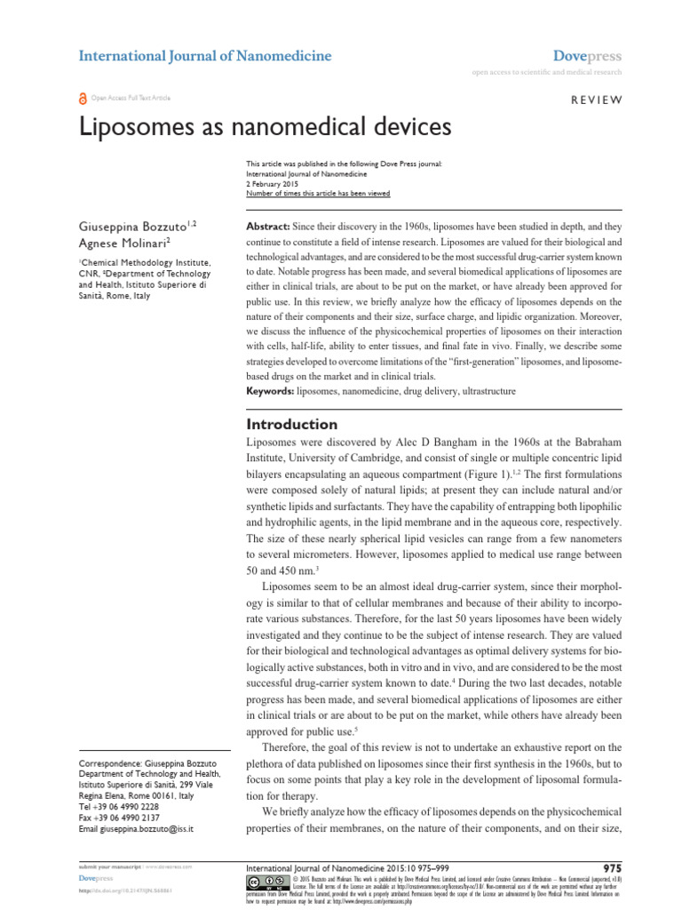 IJN-68861-liposomes-as-nanomedical-devices_020215 | PDF | Liposome ...