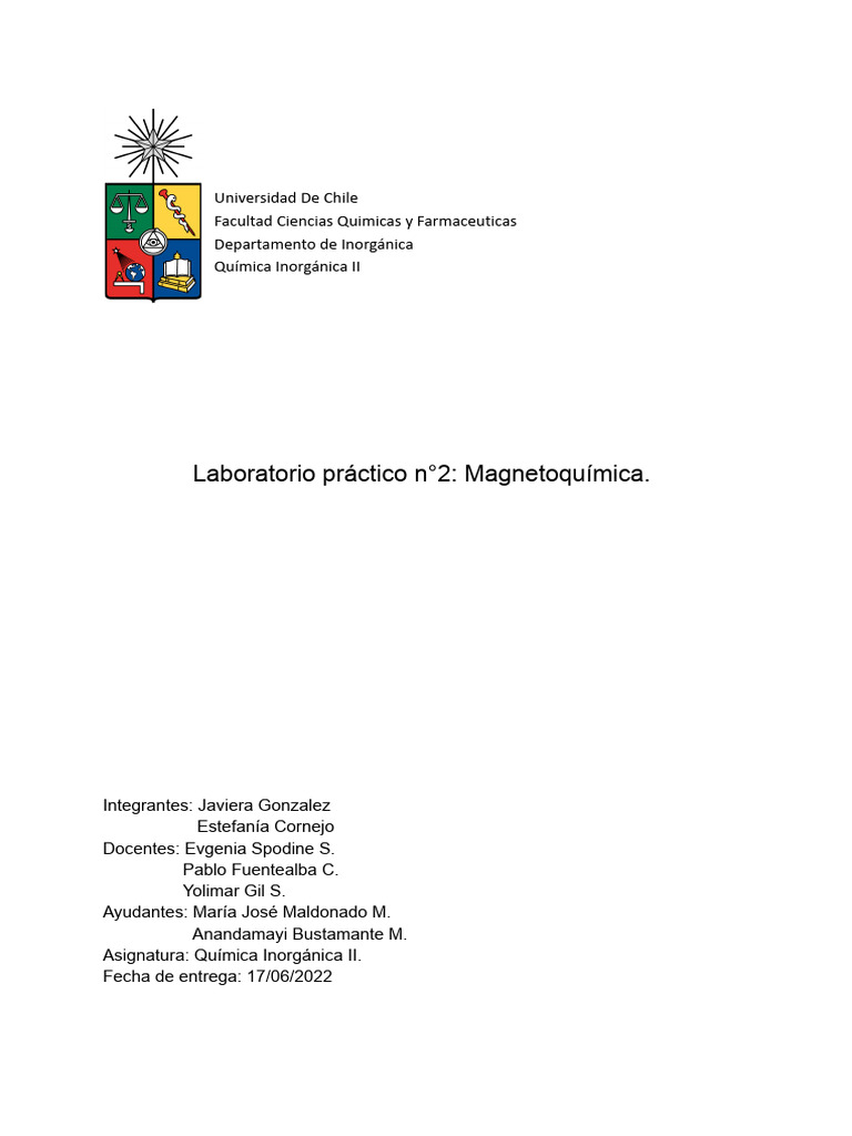 Laboratorio 2 Química Inorg. II 5.6 | PDF | Magnetismo | Física Química