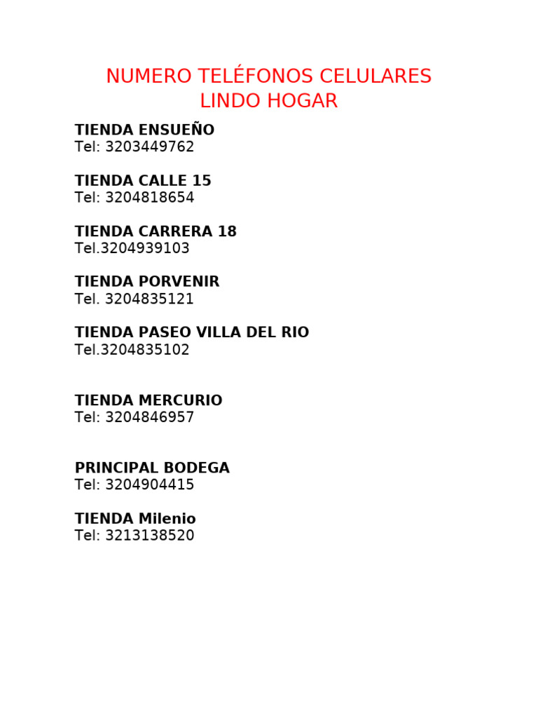 Números de Teléfono de Tiendas Locales | PDF