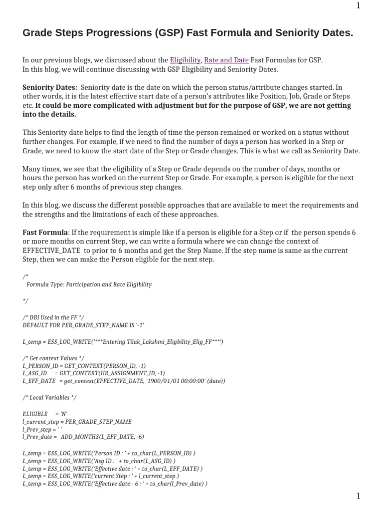 Grade Steps Progressions (GSP) Fast Formula and Seniority Dates. | PDF ...