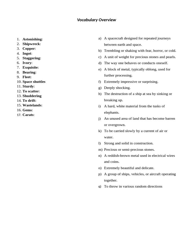 Vocabulary Overview - DIamond Shipwreck | PDF | Bears | Gemstone