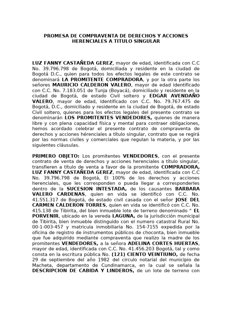 Compra de Derechos Herenciales Luz Fanny 1 | PDF | Derecho Civil (Common Law) | Derecho civil ...