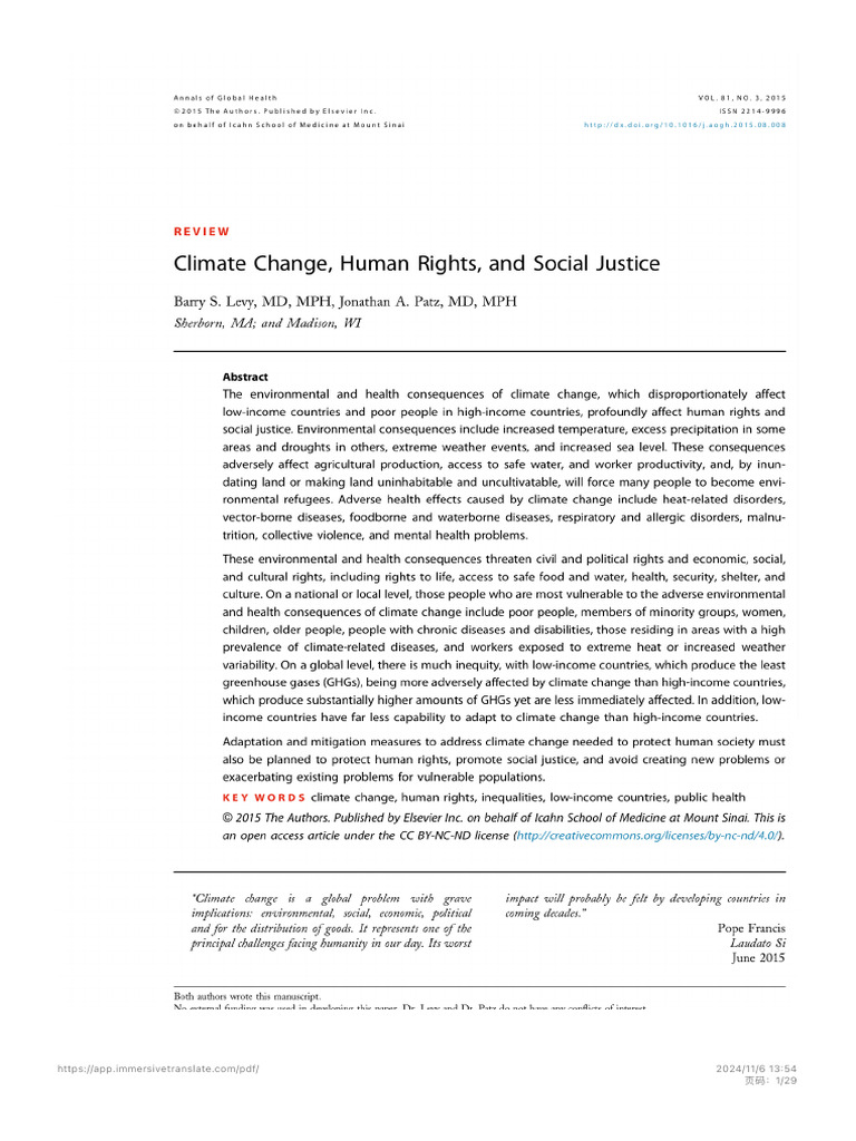 Climate Change, Human Rights, and Social Justice - Article - Climate ...