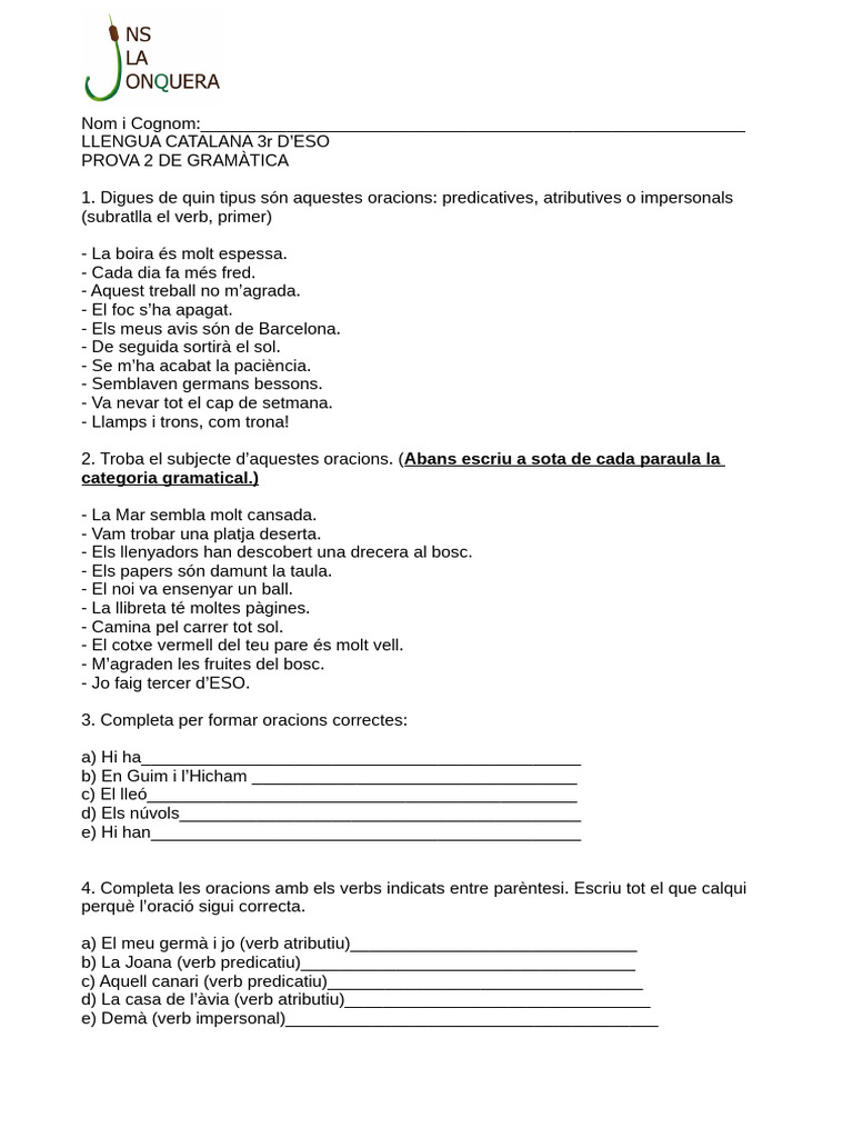 Examen 2 Gramatica 3r | PDF