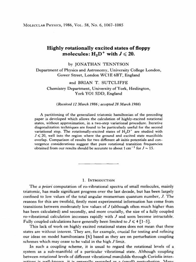 Jonathan Tennyson and Brian T. Sutcliffe - Highly Rotationally Excited ...
