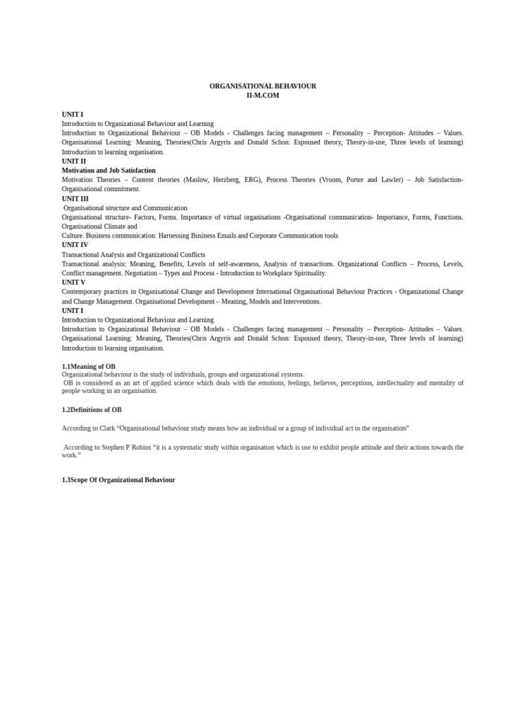 M.Com Guide to Organizational Behavior | PDF | Organizational Behavior ...