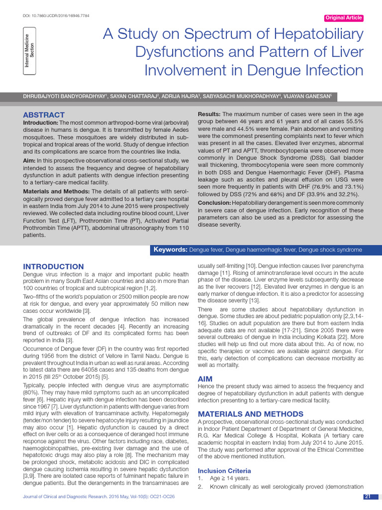 A Study On Spectrum of Hepatobiliary Dysfunction and Pattern of Liver ...