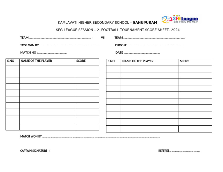 Futsal Score Sheet | PDF