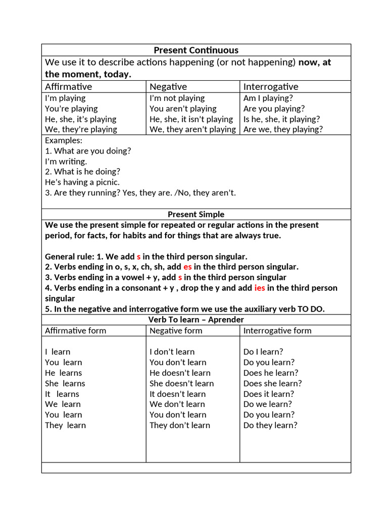 ING-Present Continuous-Simple Present | PDF | Language Mechanics | Syntax