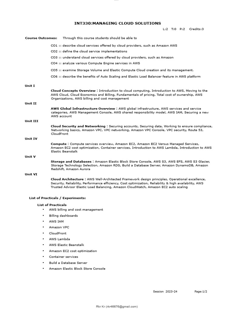 Cloud Minor Syllabus Pdf Amazon Web Services Cloud Computing 9226